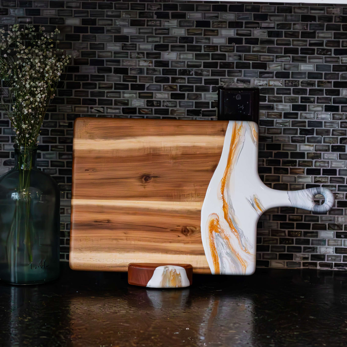 Mesa Well Small Acacia Wood Charcuterie Board Set of Four, Resin Dipped